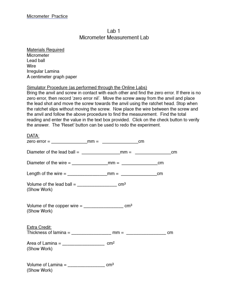 Micrometer Lab 1 | PDF