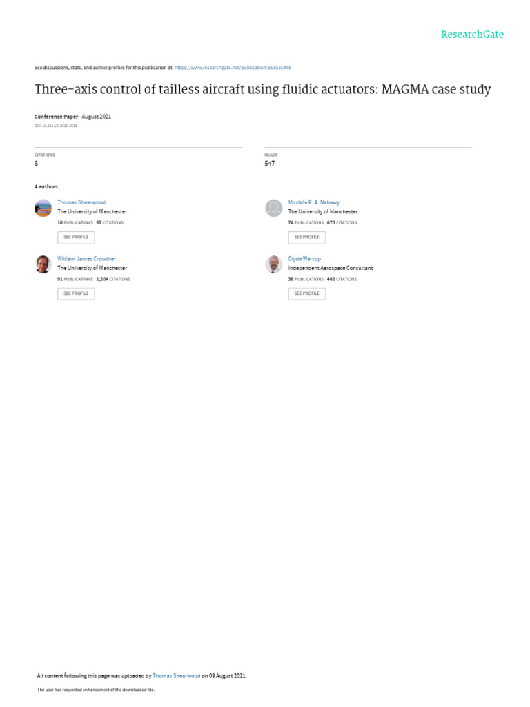 Three-Axis Control of Tailless Aircraft Using Uidic Actuators: MAGMA Case Study | PDF