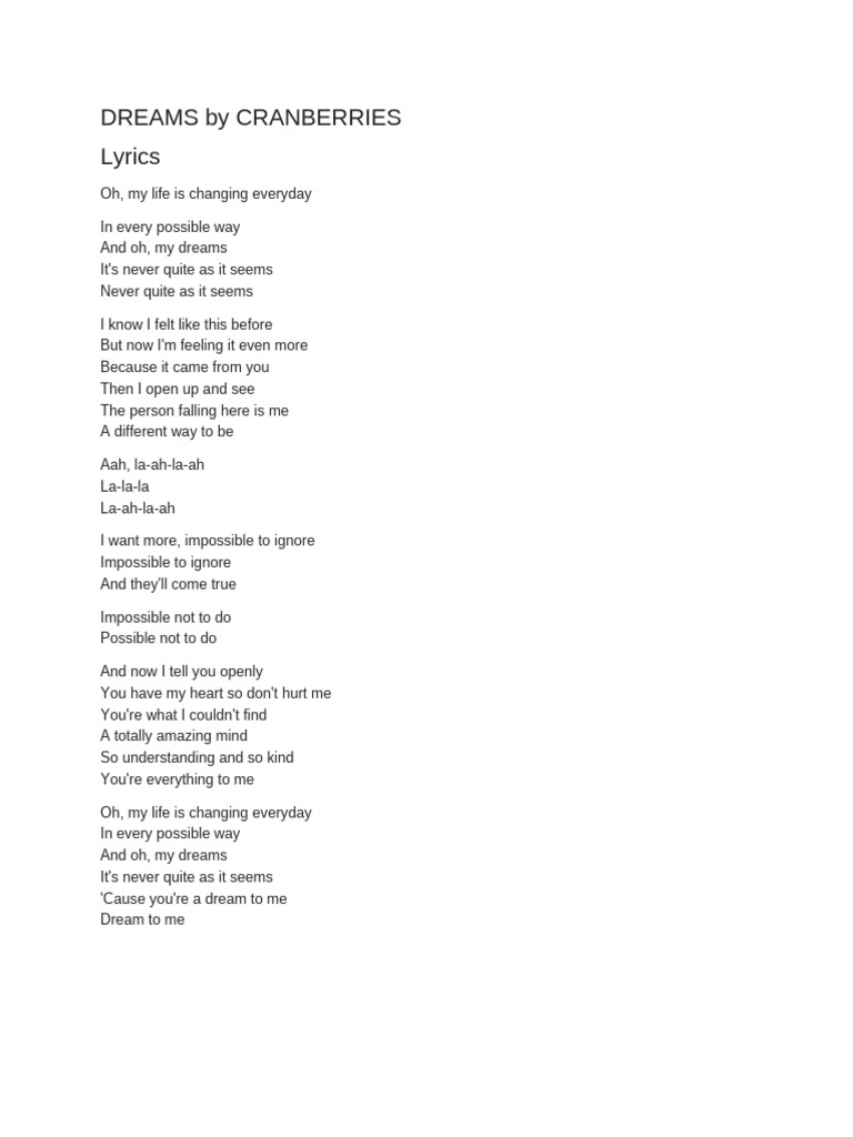 Dreams by Cranberries Song | PDF