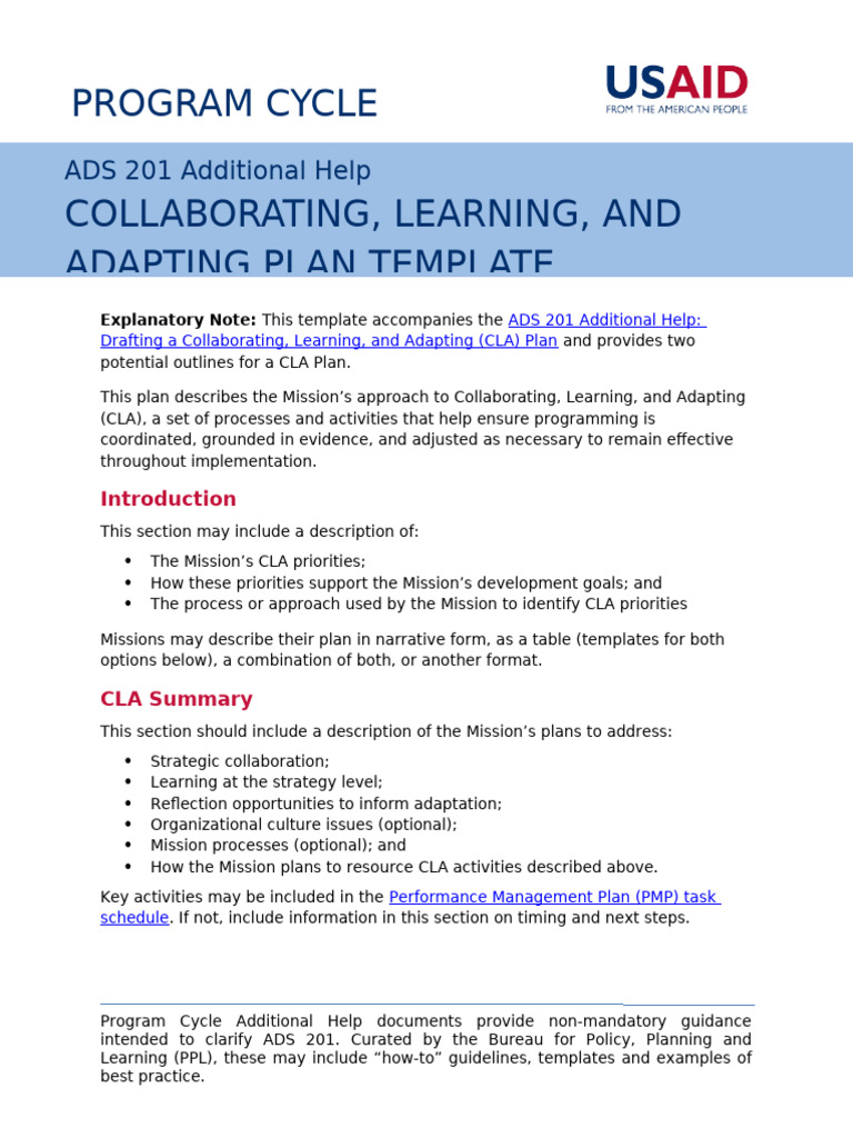 Cla Plan Template - Update October 2017 r | PDF