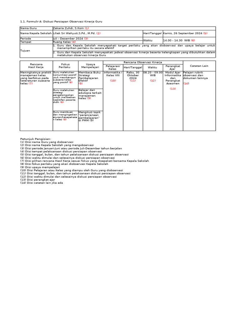 FORMAT A Pra Observasi Guru | PDF