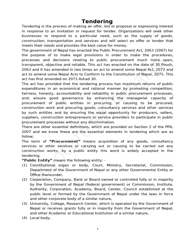 Tendering | PDF