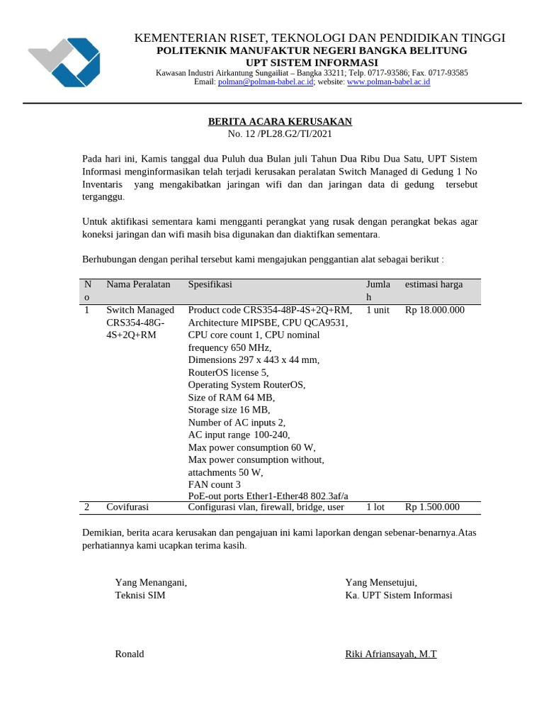 Berita Acara Kerusakan | PDF