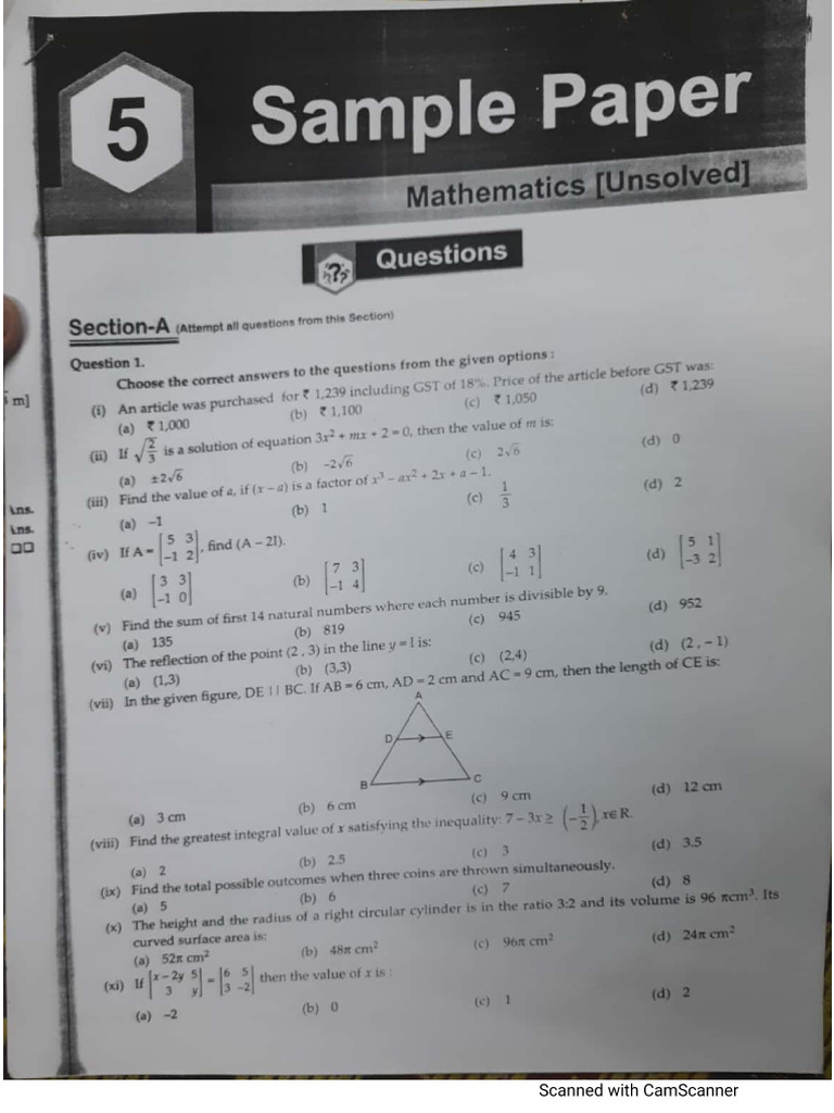Sample Paper 5. | PDF