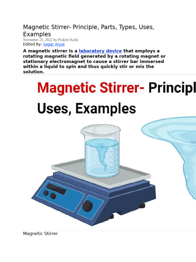 BEST Magnetic Stirrer - Principle, Parts, Types, Uses, Examples | PDF