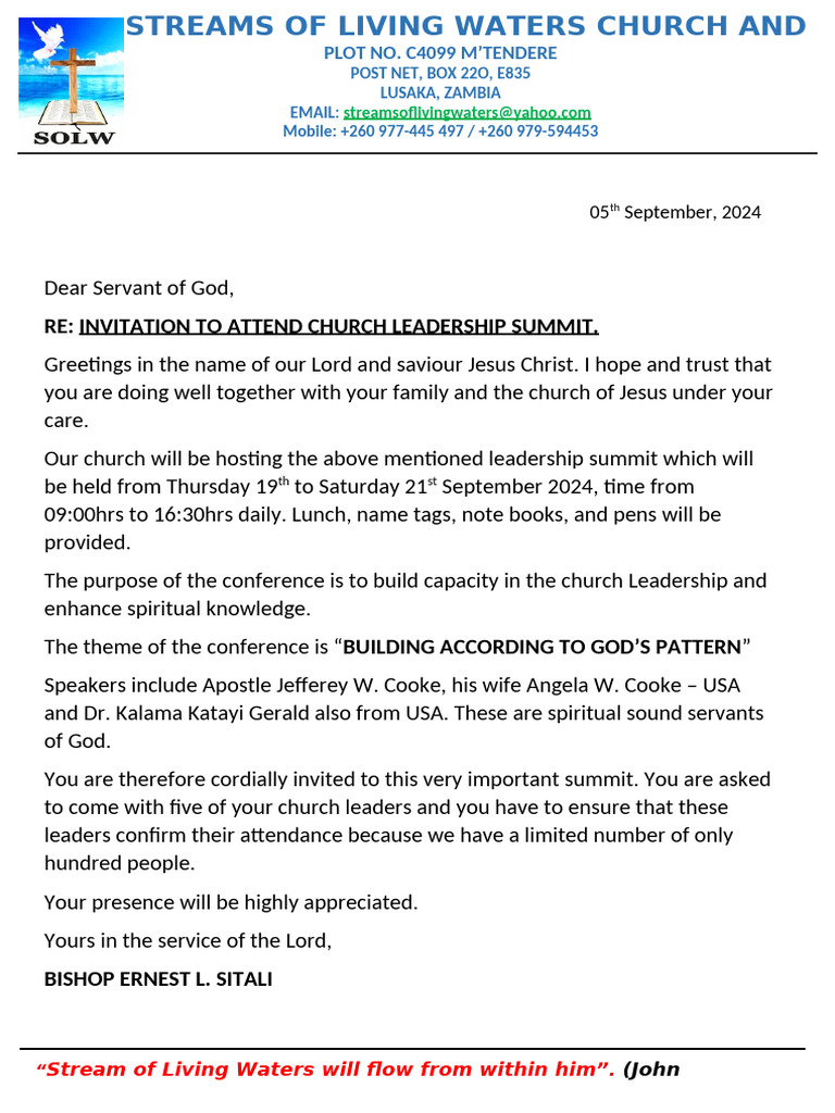 Pastors Letter | PDF