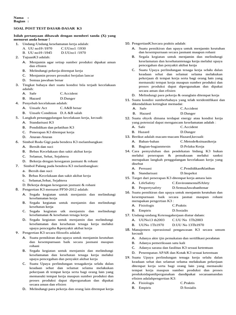 Soal K3 (Pramadona) | PDF
