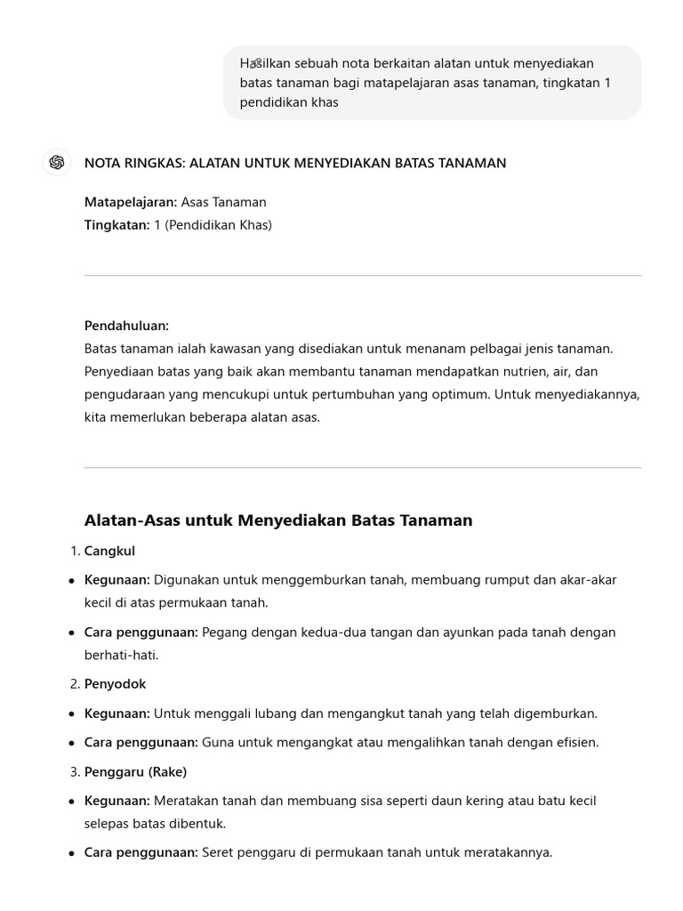 Alatan Untuk Menyediakan Batas Tanaman PPKI T1 | PDF