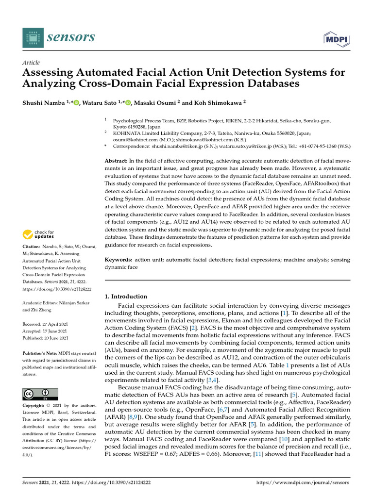 Assessing Automated Facial Action Unit Detection Systems For | PDF