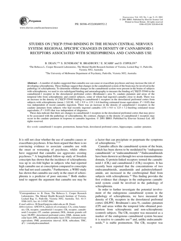 Studies On (3 H) CP-55940 Binding in The Human Central Nervous System: Regional Specific Changes ...