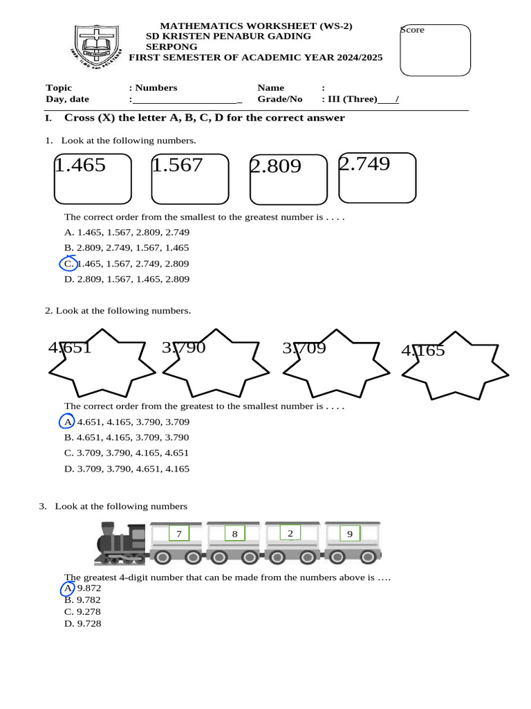 Answer WS-2 Numbers | PDF