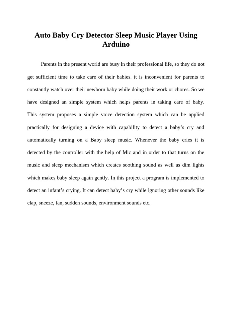 Auto Baby Cry Detector Sleep Music Player (Arduino) | PDF