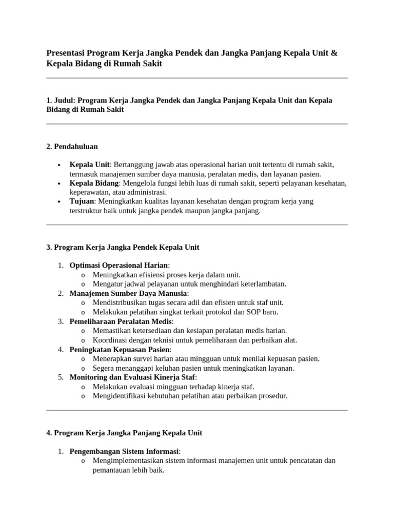 Presentasi Program Kerja Jangka Pendek Dan Jangka Panjang Kepala Unit | PDF