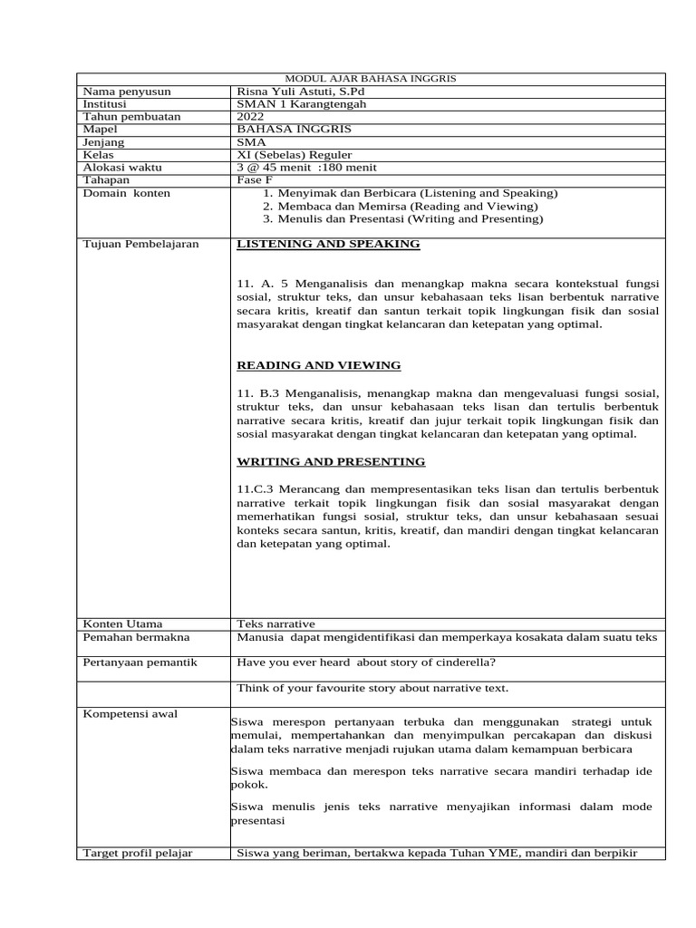 Modul Ajar Fase F Narrative | PDF