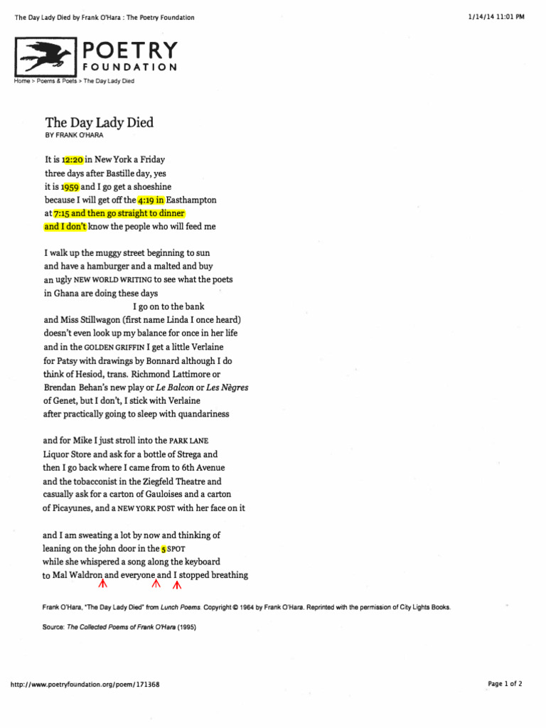 O'Hara - Day Lady Died | PDF