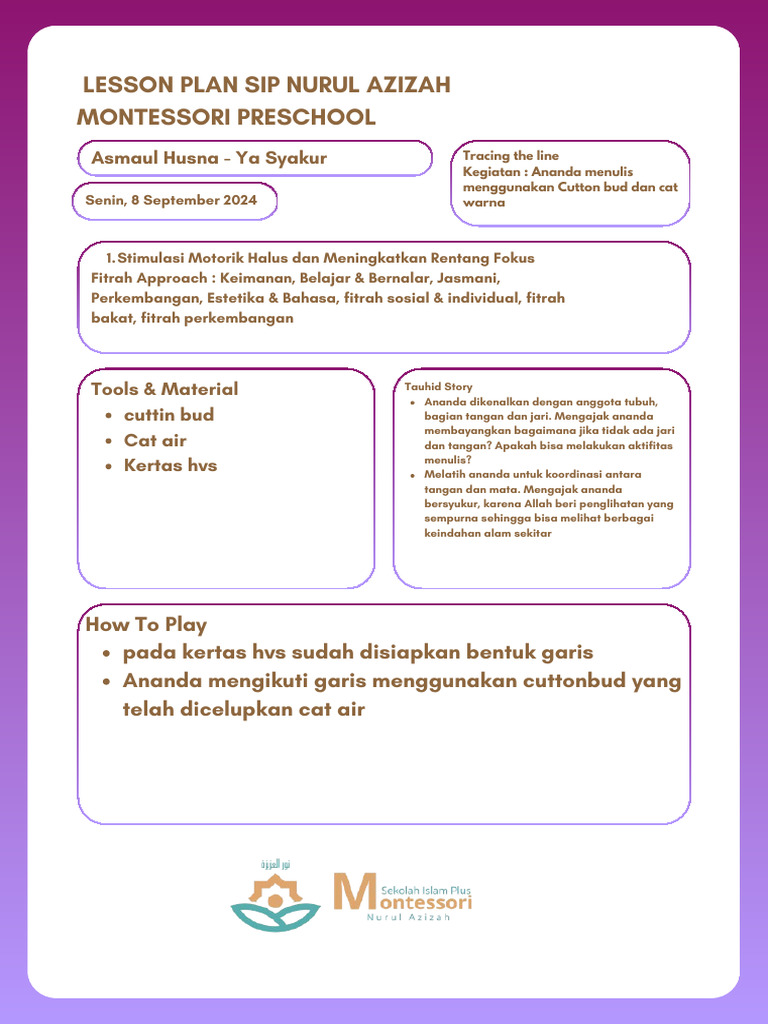 Montessori Preschool Lesson Plan | PDF
