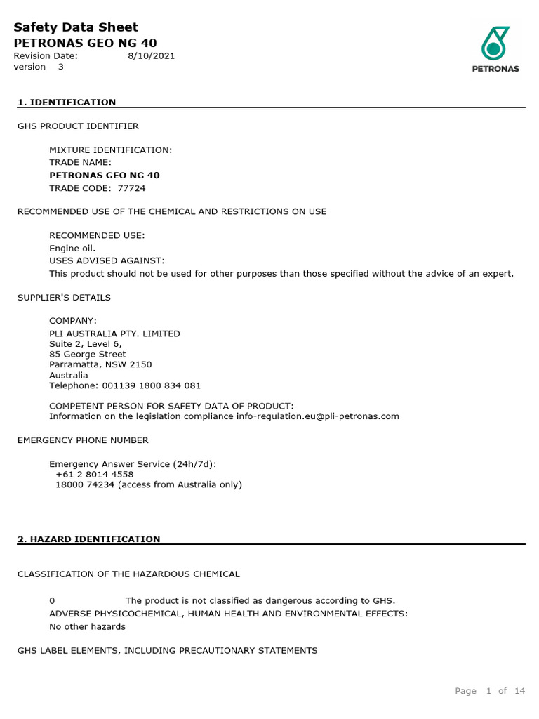 Petronas msds | PDF