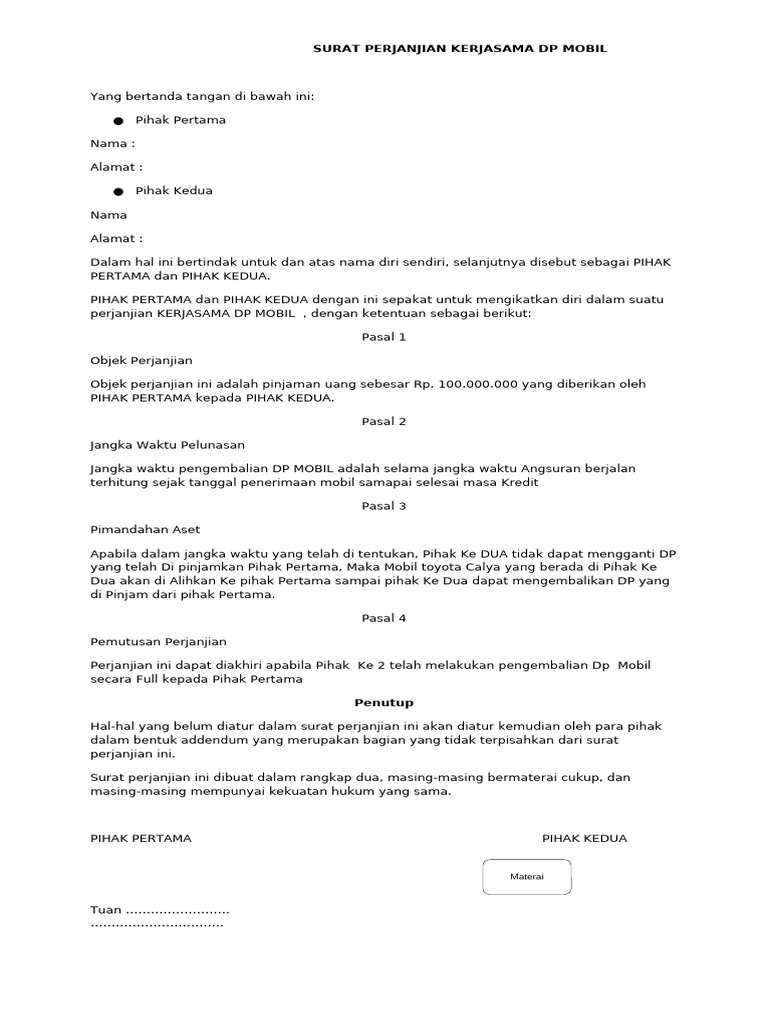 Contoh Surat Perjanjian Utang Piutang | PDF