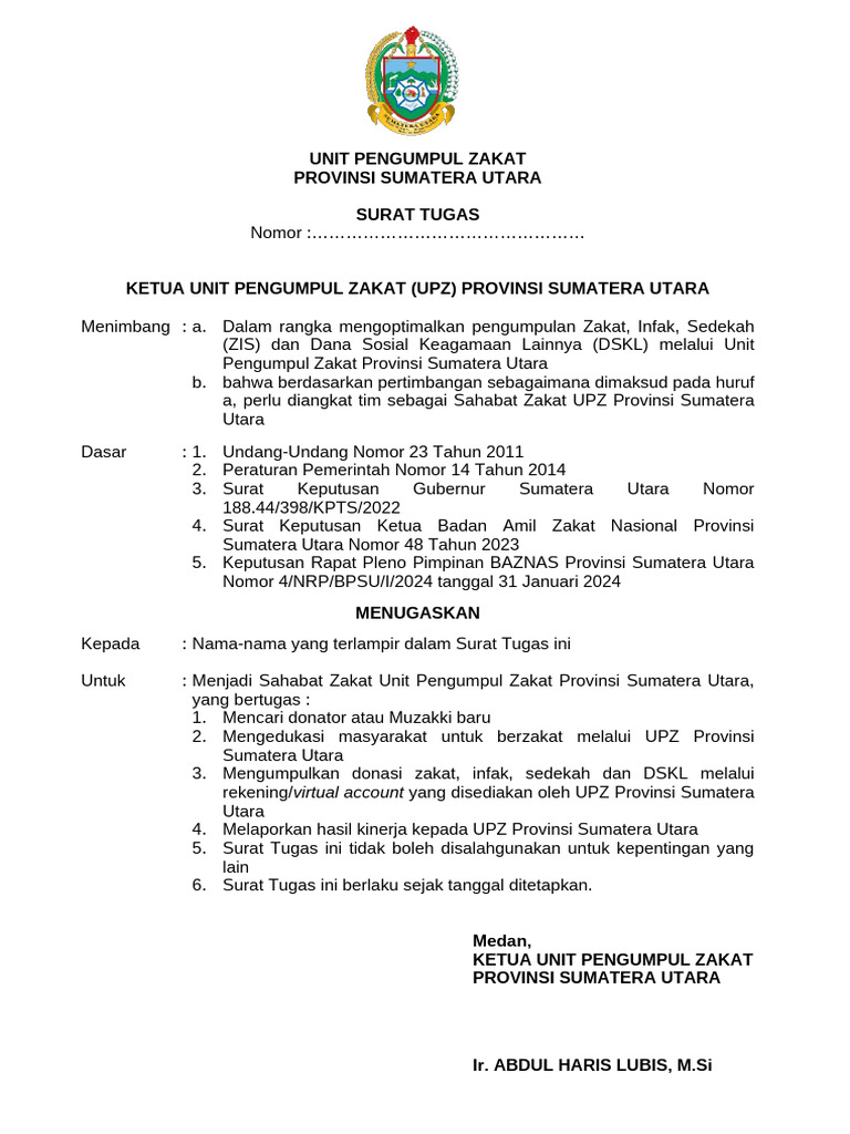 Surat Tugas Unit Pengumpul Zakat | PDF