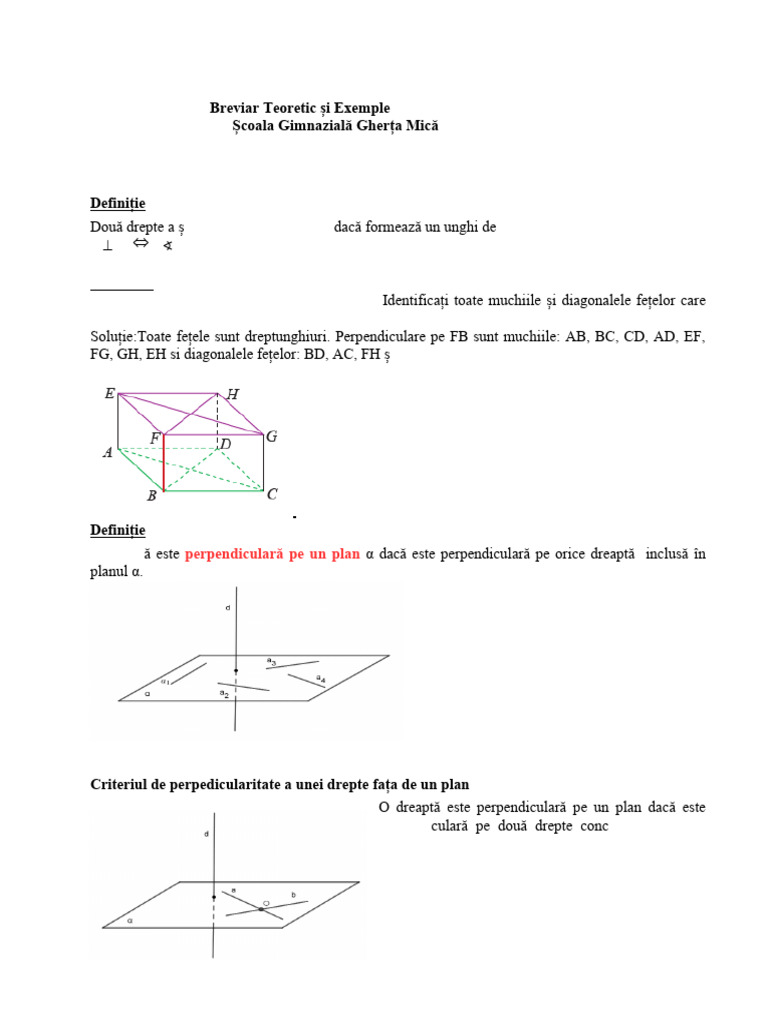 Drepte Perpendiculare Dreapta Perpendiculara Pe Un Plan. Aplicatii Inaltimile Corpurilor ...