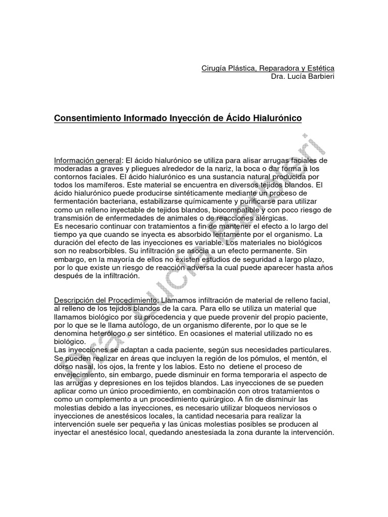 Inyección Ácido Hialurónico - Dra. Barbieri | PDF
