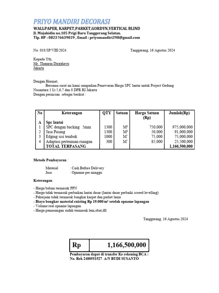 Surat Penawaran Lantai SP AMD SPC 2 | PDF