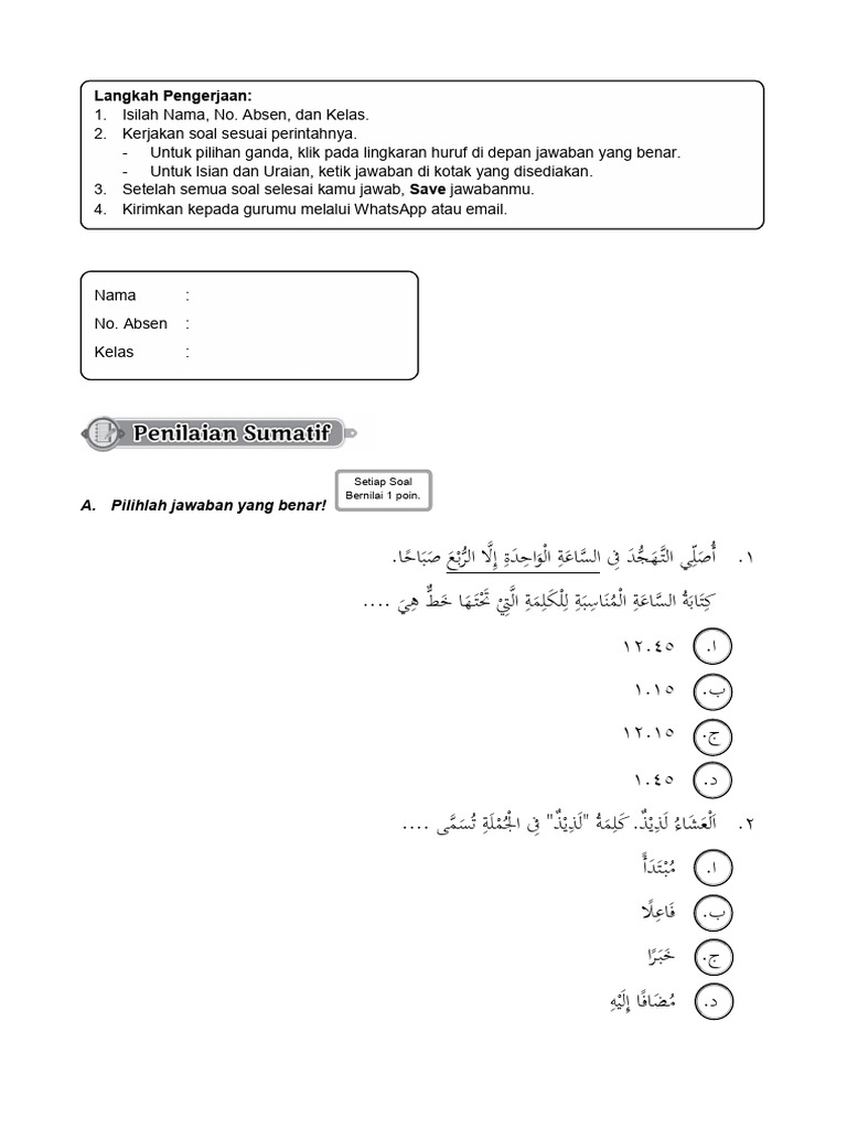 MTs Bahasa Arab 8 Penilaian Sumatif | PDF