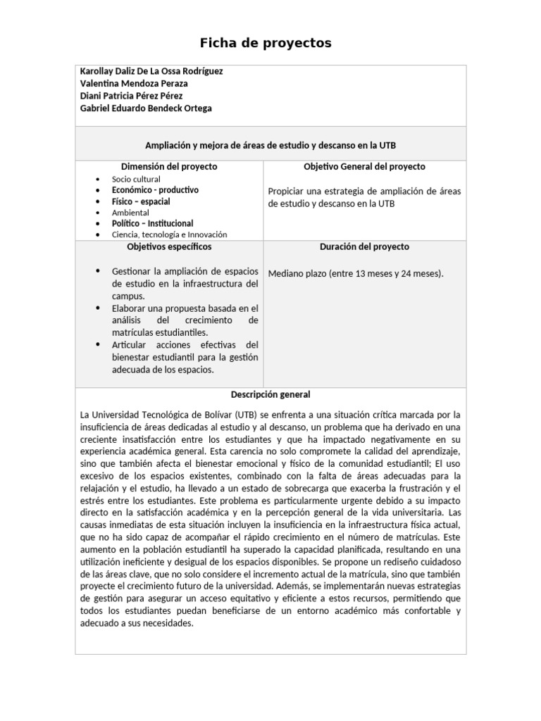 Ficha Modelo - Proyectos | PDF