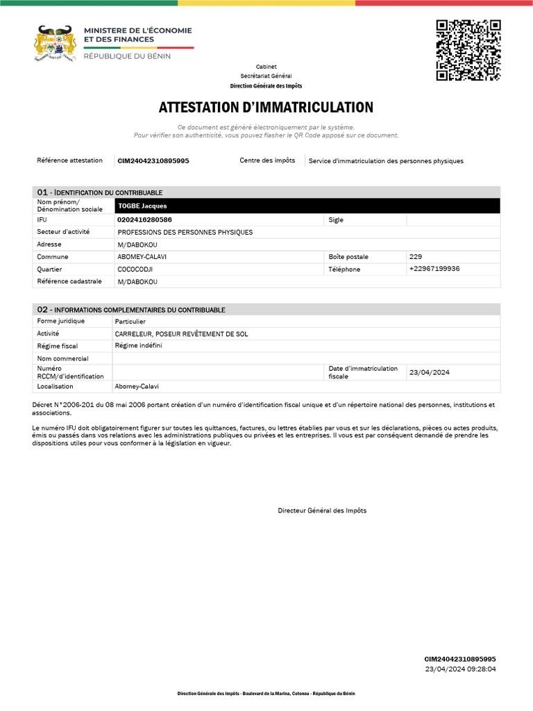 Attestation D'Immatriculation | PDF