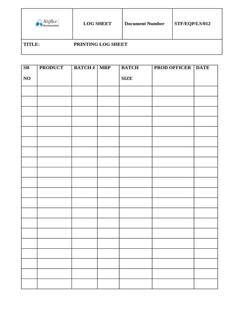 Printing Log Sheet Template | PDF