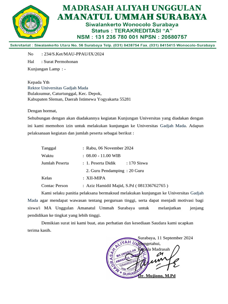 Surat Study Kampus (Ugm) | PDF
