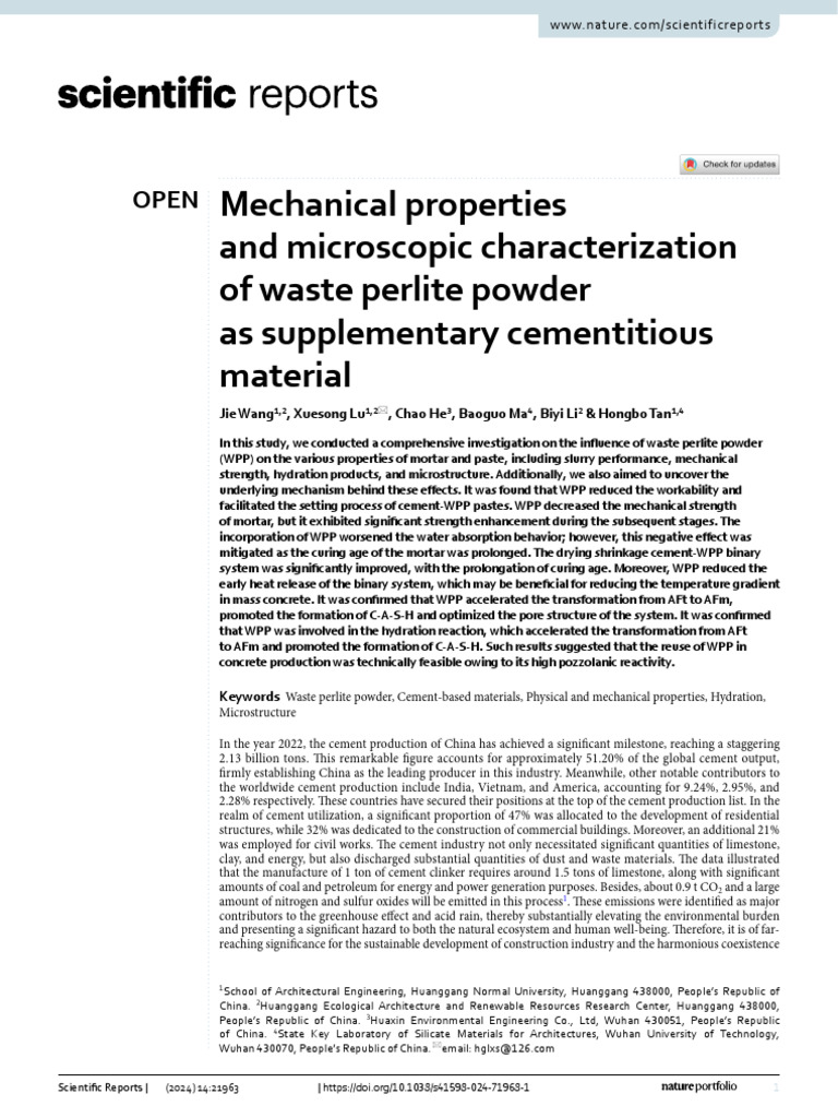 Mechanical Properties and Microscopic Characterization of Waste Perlite ...