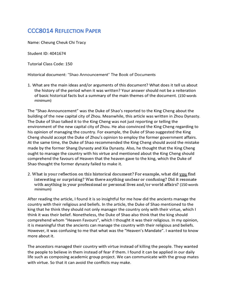 China in World History Reflection Paper | PDF