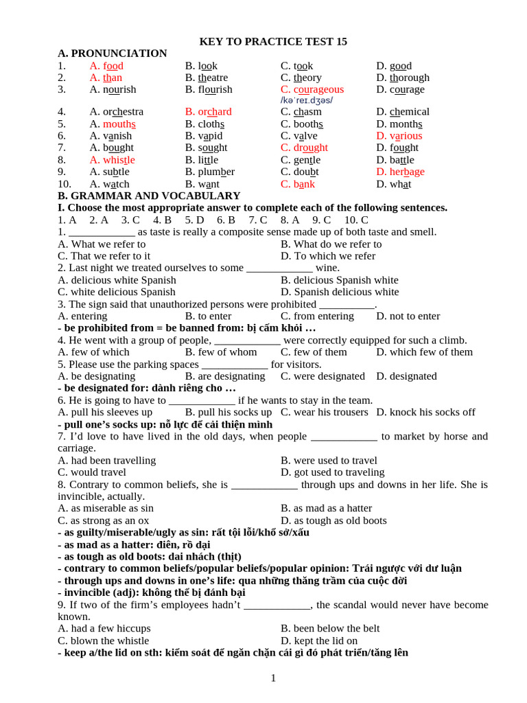 Key PRACTICE TEST 15 | PDF
