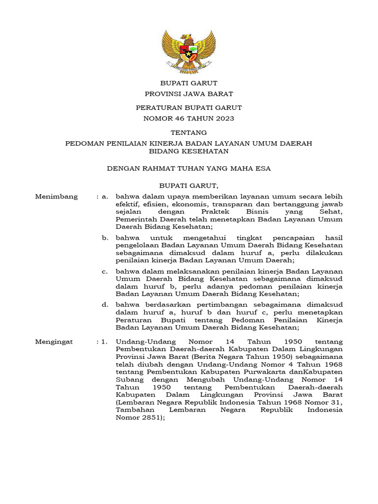 Perup No 46 TH 2023 TTG Pedoman Penilaian Kinerja Blud | PDF