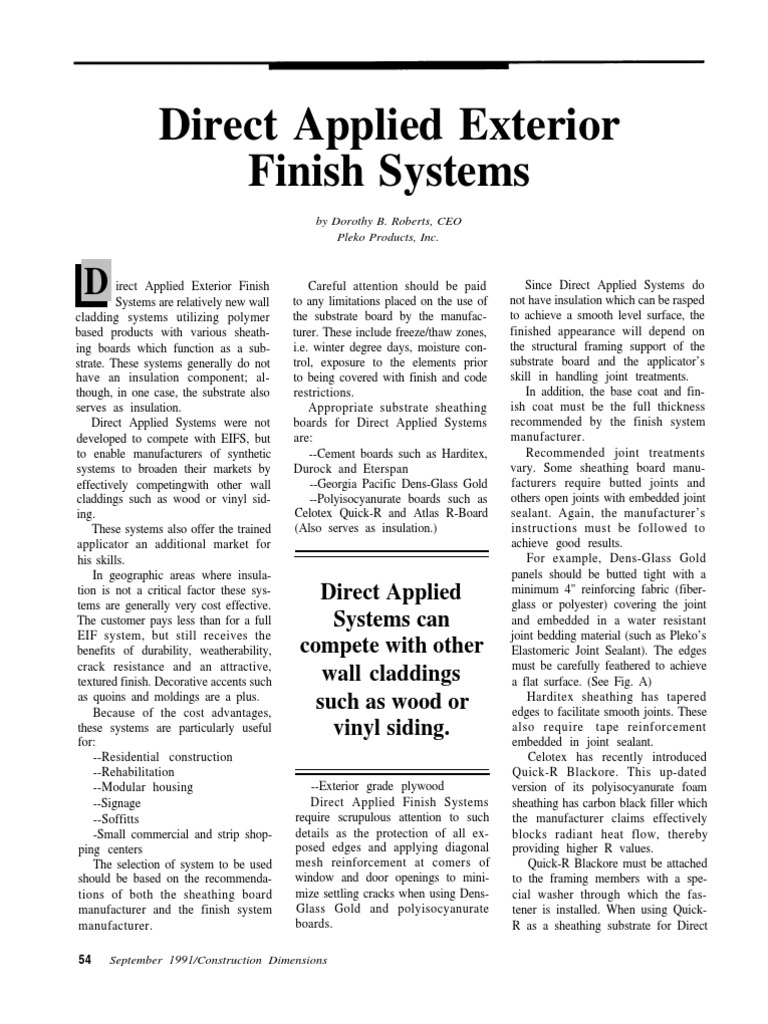 Direct Applied Exterior Finish Systems | PDF | Framing (Construction ...