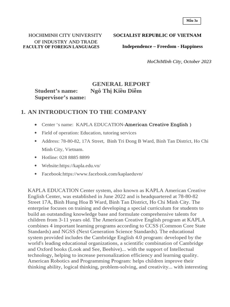 Mẫu 3a. General Report | PDF