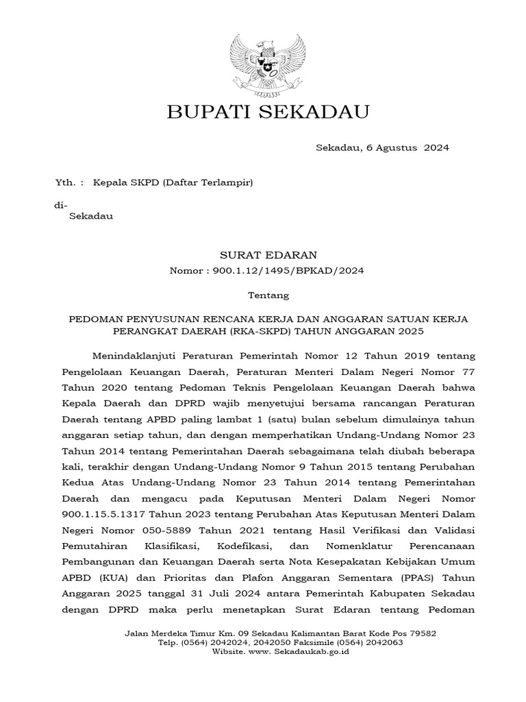 Surat Edaran Penyusunan APBD 2025 | PDF