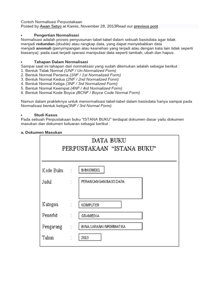Contoh Normalisasi Perpustakaan | PDF | Komputer