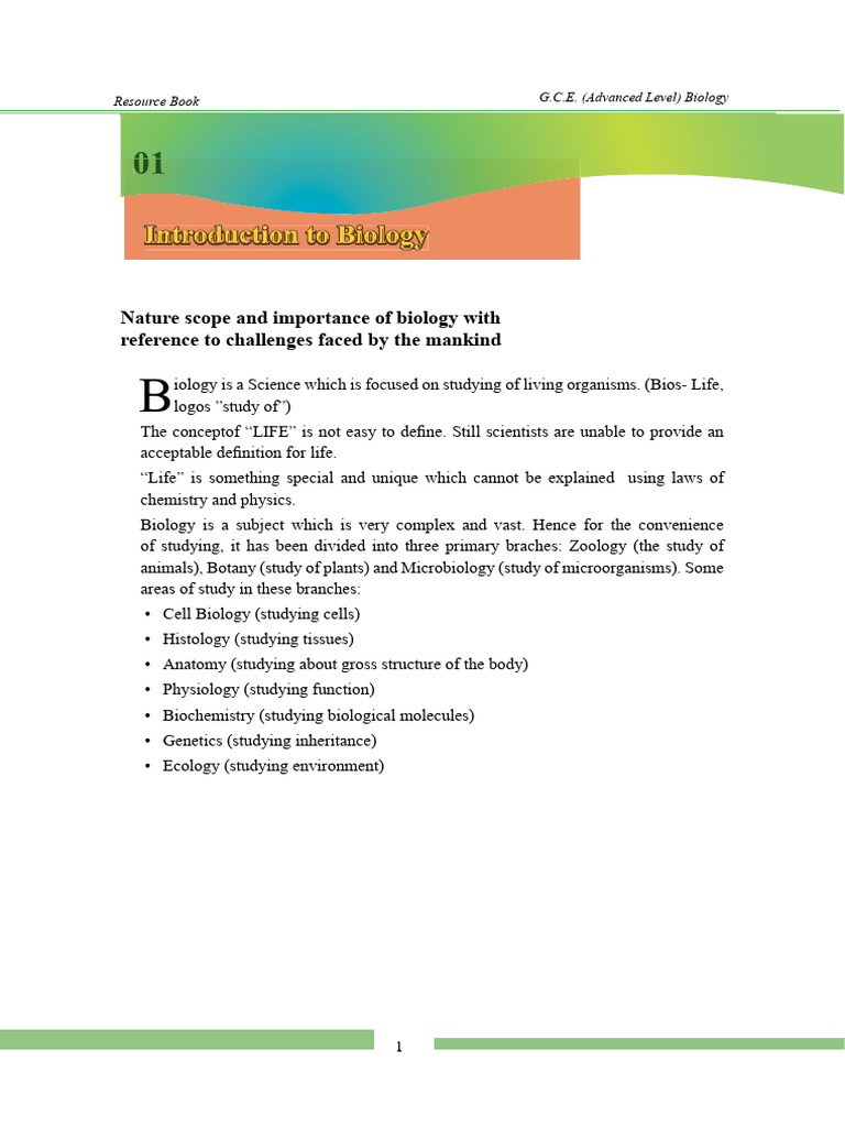 Biology Resource Book Unit 1 English Medium | PDF | Biology | Wellness