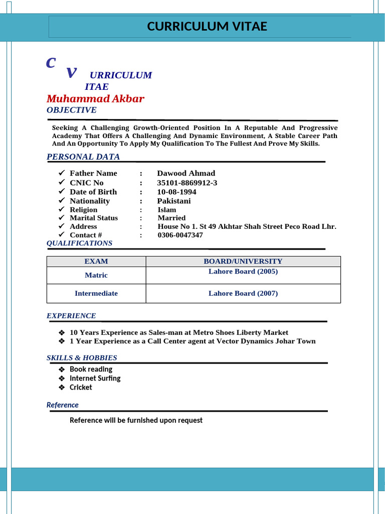 Muhammad Akbar CV | PDF