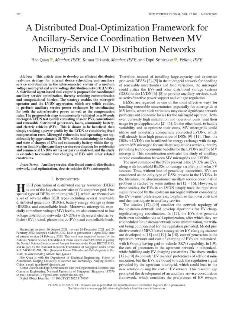 A Distributed Dual-Optimization Framework For Ancillary-Service Coordination Between MV ...