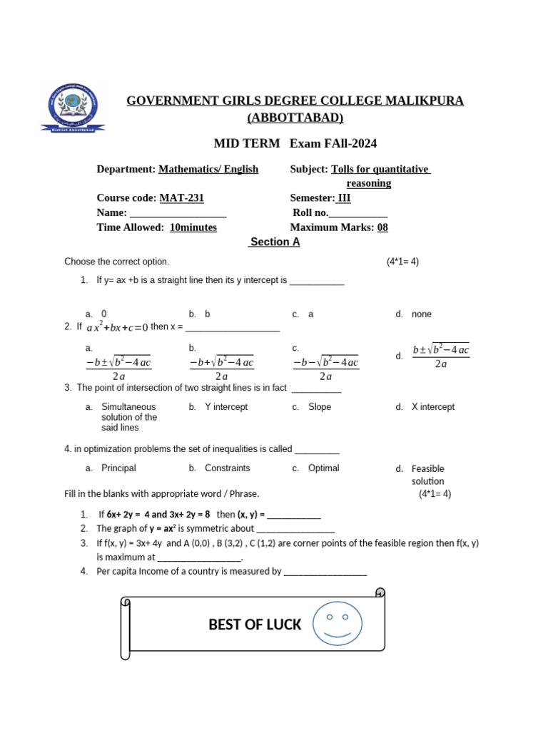 Mid Term Fall 24 Tools For Quantitative Reasoning | PDF