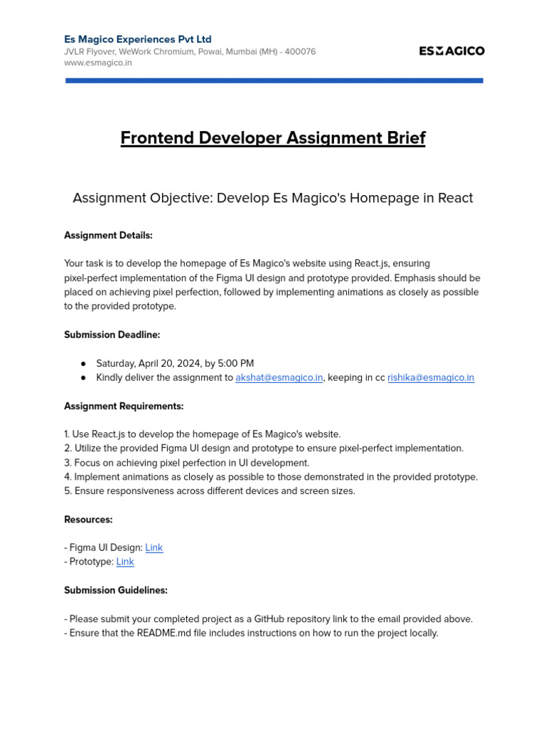 Es Magico - Frontend Developer Assignment | PDF