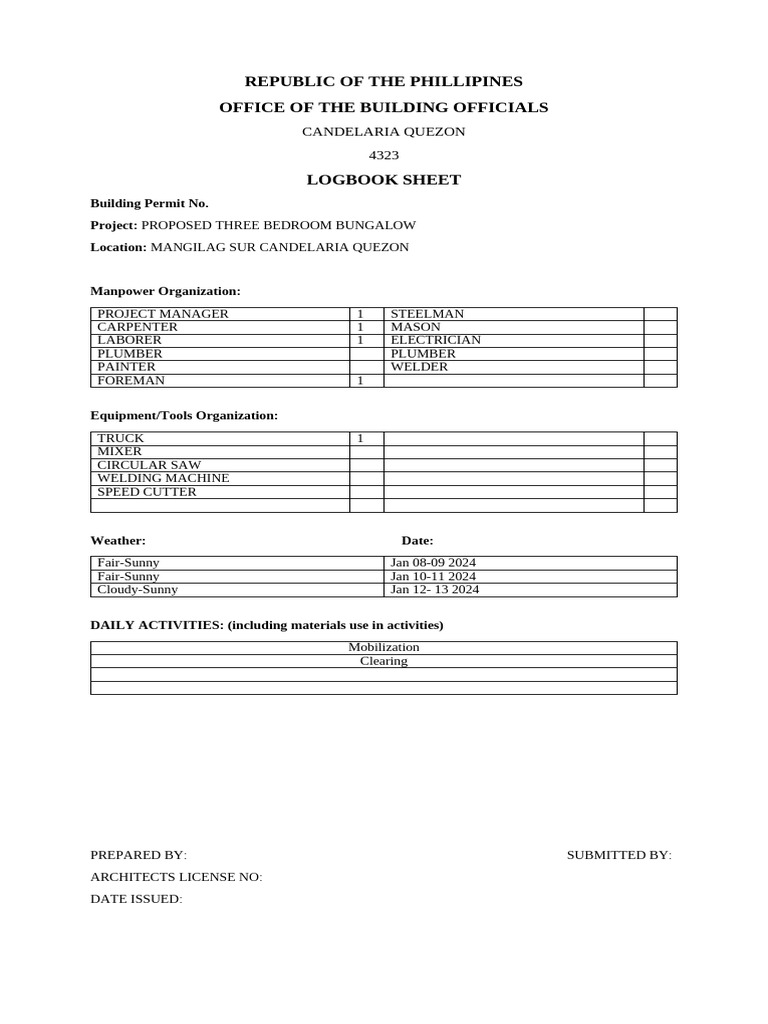 Consturction Logbook | PDF