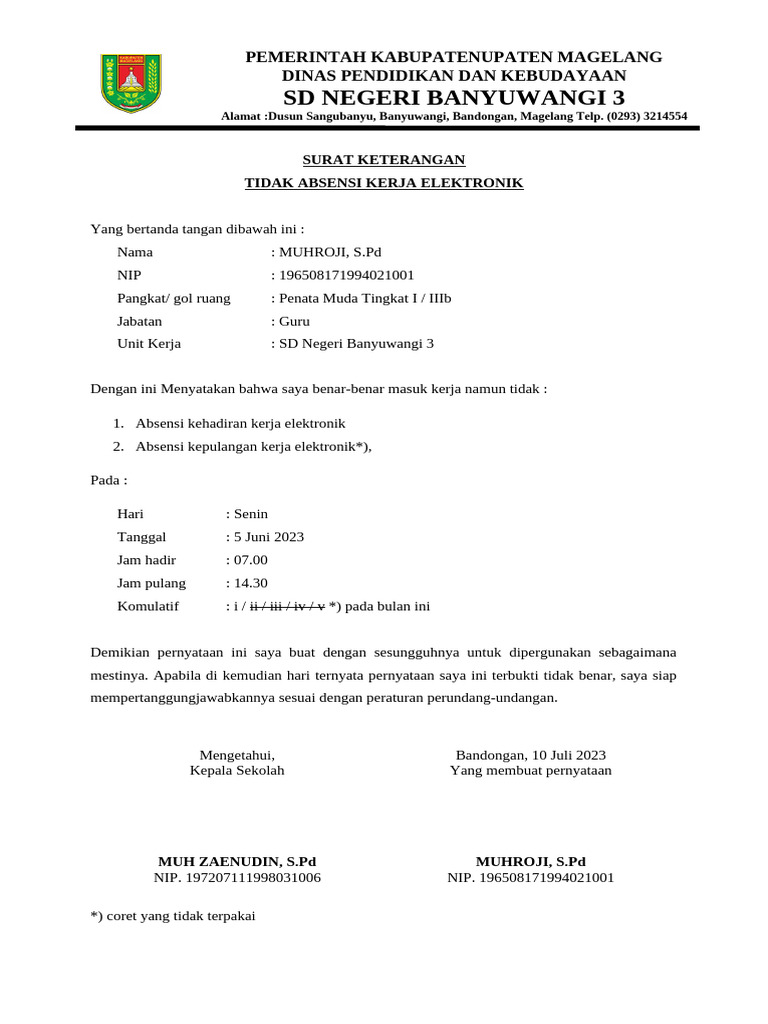 Surat Keterangan Lupa Absen | PDF