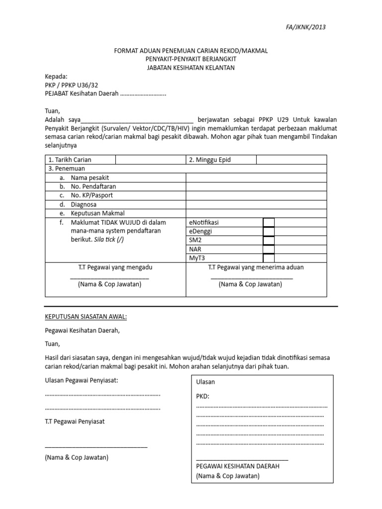 Format Aduan Penemuan Carian Rekod | PDF
