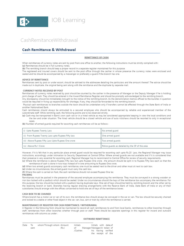 Cash Remittance and Withdrawal Guidelines | PDF | Banks | Economies