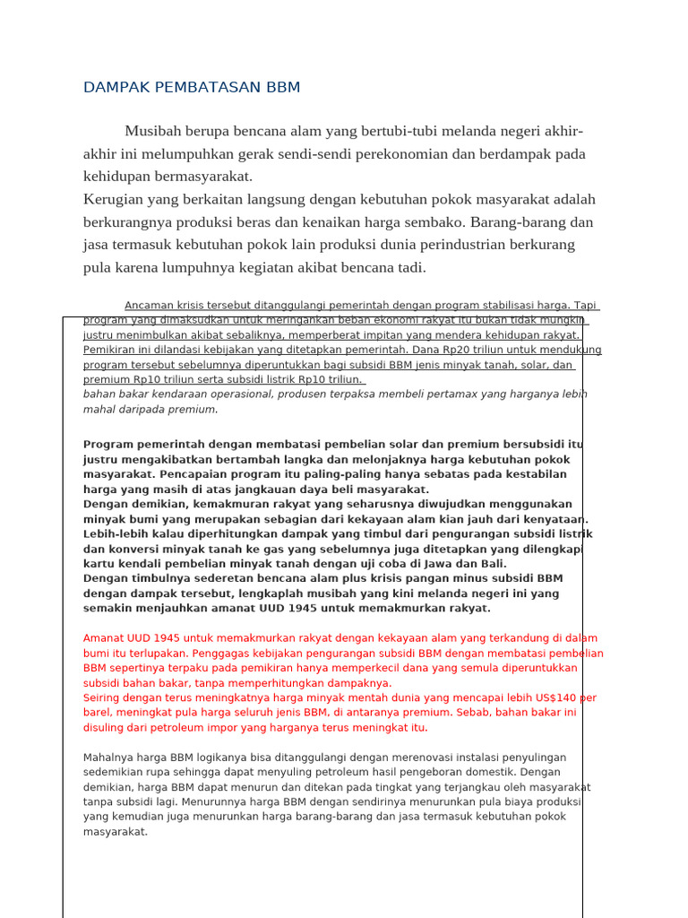 Dampak Pembatasan BBM | PDF