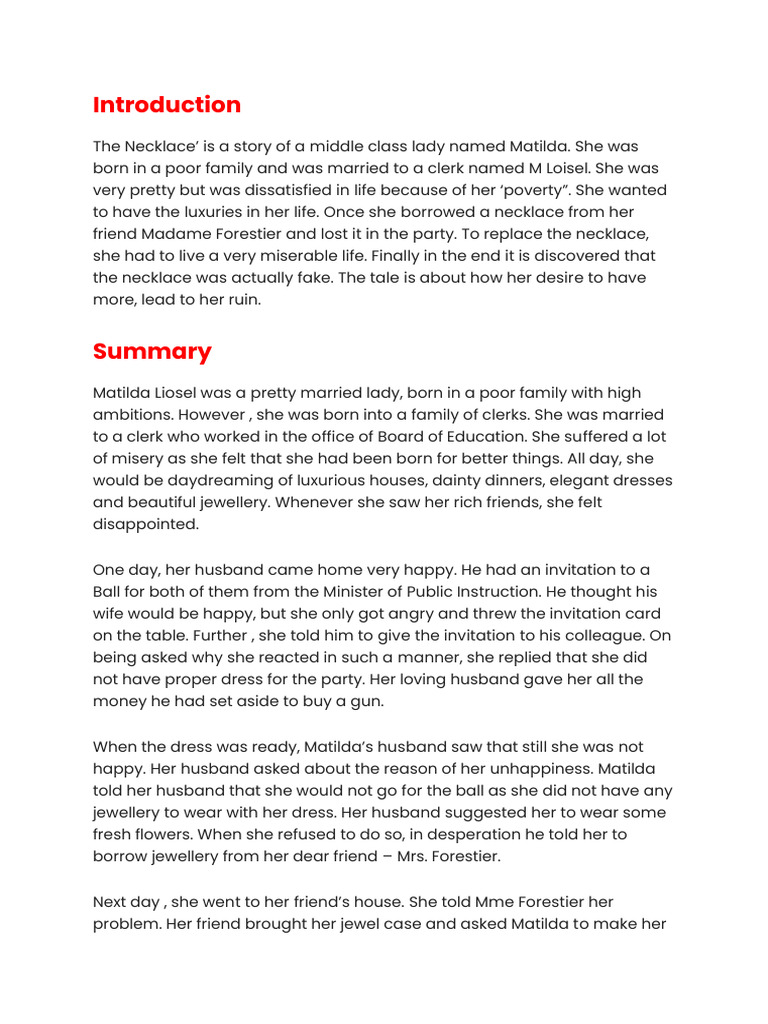 Chapter 7 The Necklace | PDF